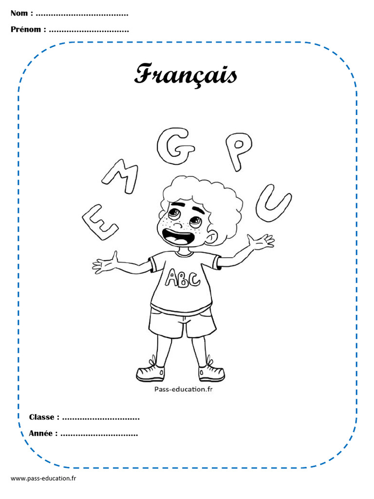 Cahier de Français Page de Garde A4 | PDF