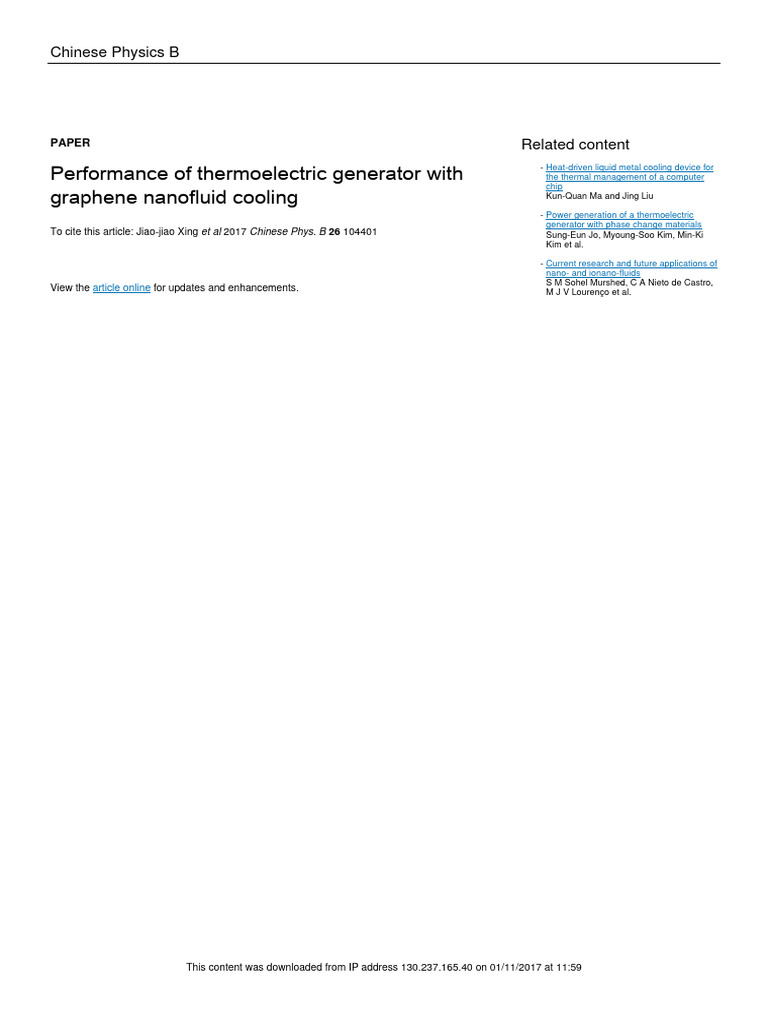 G - Nanofluid TEG Cooling System | PDF | Heat Transfer | Physical Sciences