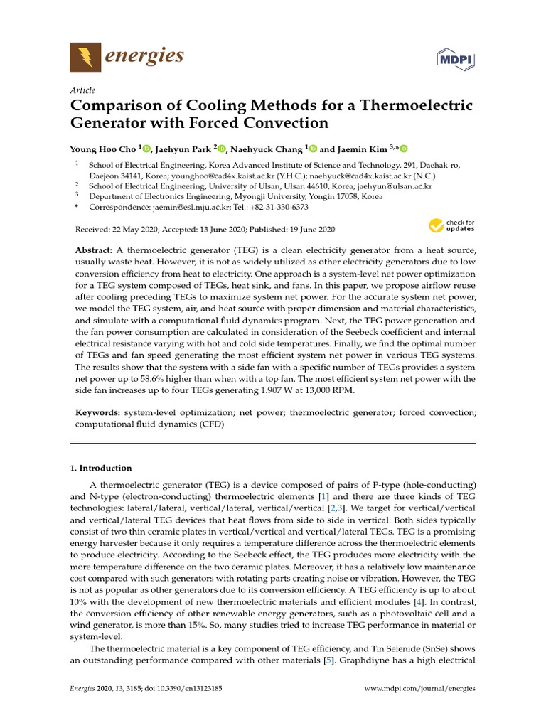 Comparison of Cooling Methods For A Thermoelectric | PDF | Heat ...