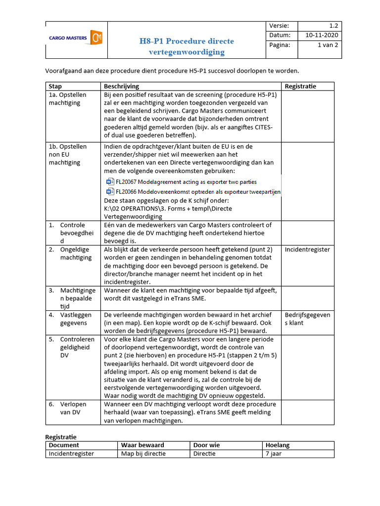 H8-P1 Procedure Directe Vertegenwoordiging | PDF