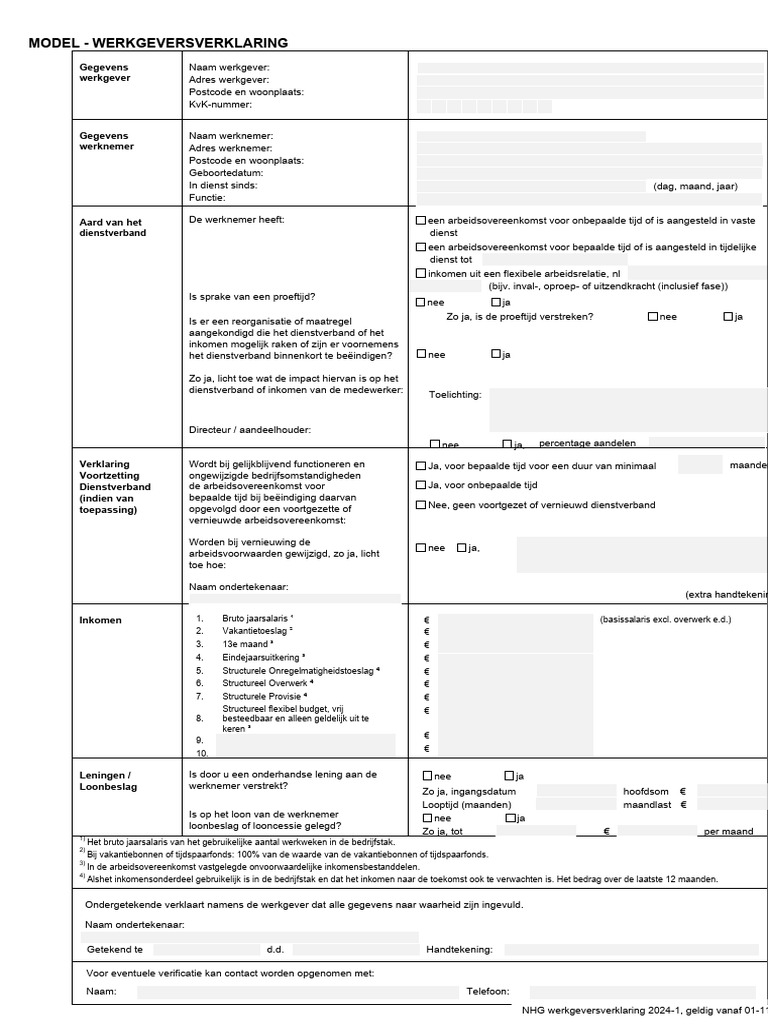NHG Werkgeversverklaring 2024 1 Word 1 | PDF