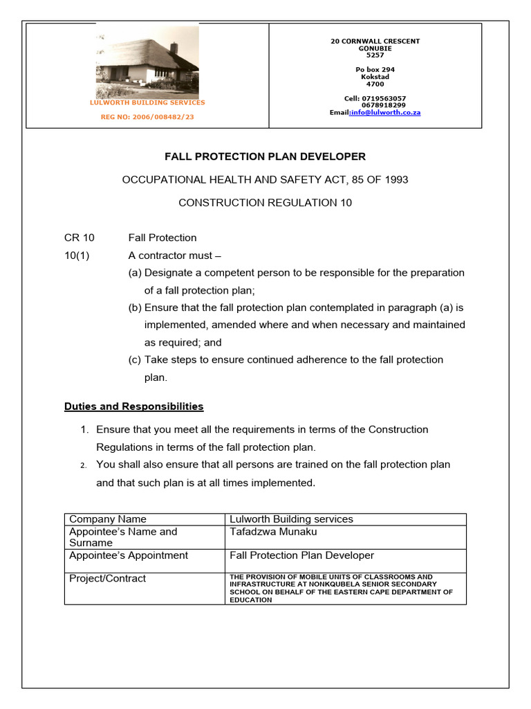 SHE App 6 - Fall Protection Plan Developer CR 10 | PDF | Government ...