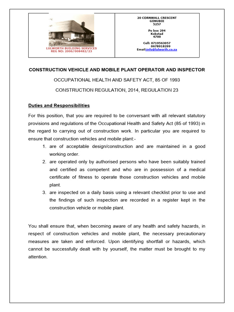 SHE App 10 - Construction Vehicle and Mobile Plant Inspector Updated ...