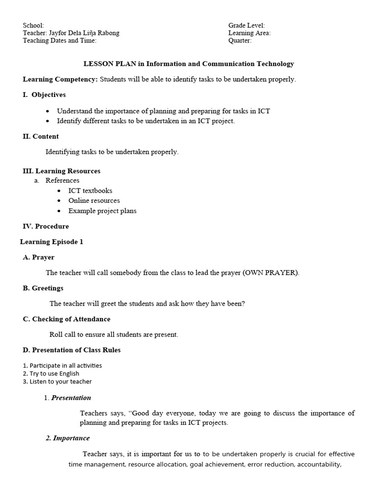 PRE-DEMO-TMDI-LESSON-PLAN-Jay-for | PDF | Educational Technology ...
