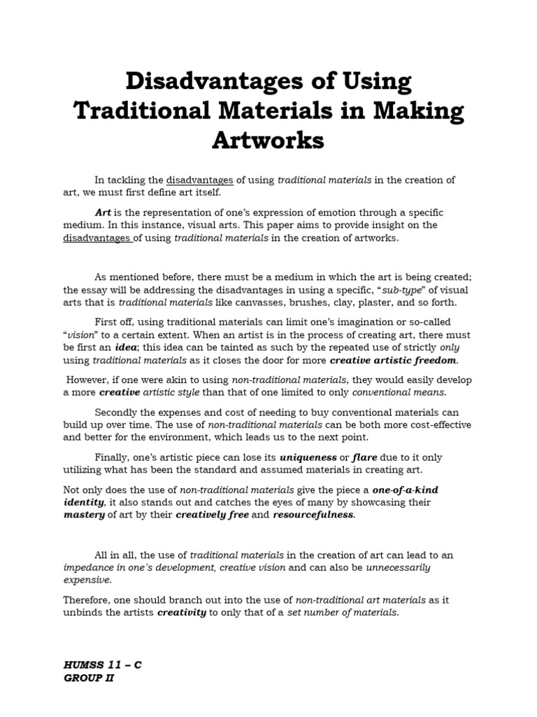 Disadvantages of Traditional Art Materials | PDF | Social Science ...