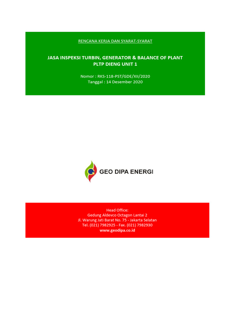 Jasa Inspeksi Turbin PLTP Dieng Unit 1 | PDF | Teknologi & Rekayasa