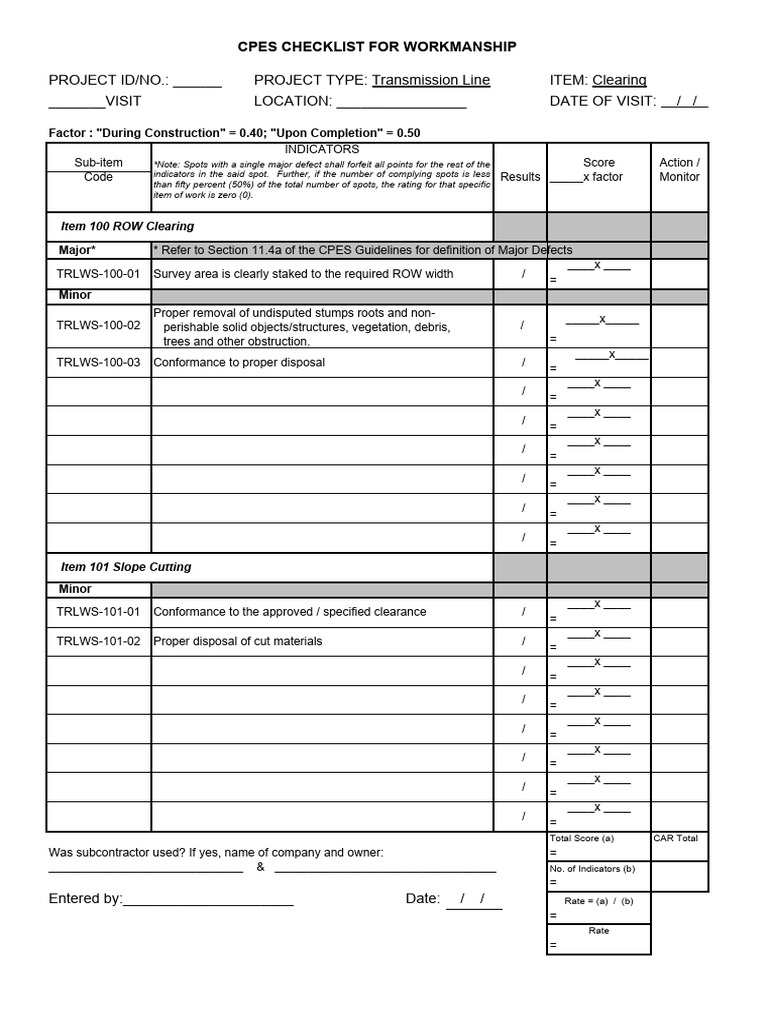 CPES Workmanship Checklist for Transmission Lines | PDF | Building ...