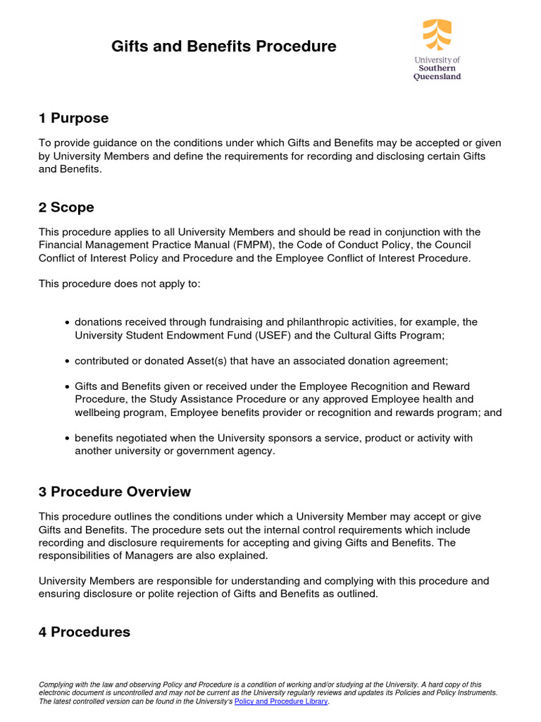 Gifts and Benefits Procedure | PDF | Policy | Conflict Of Interest