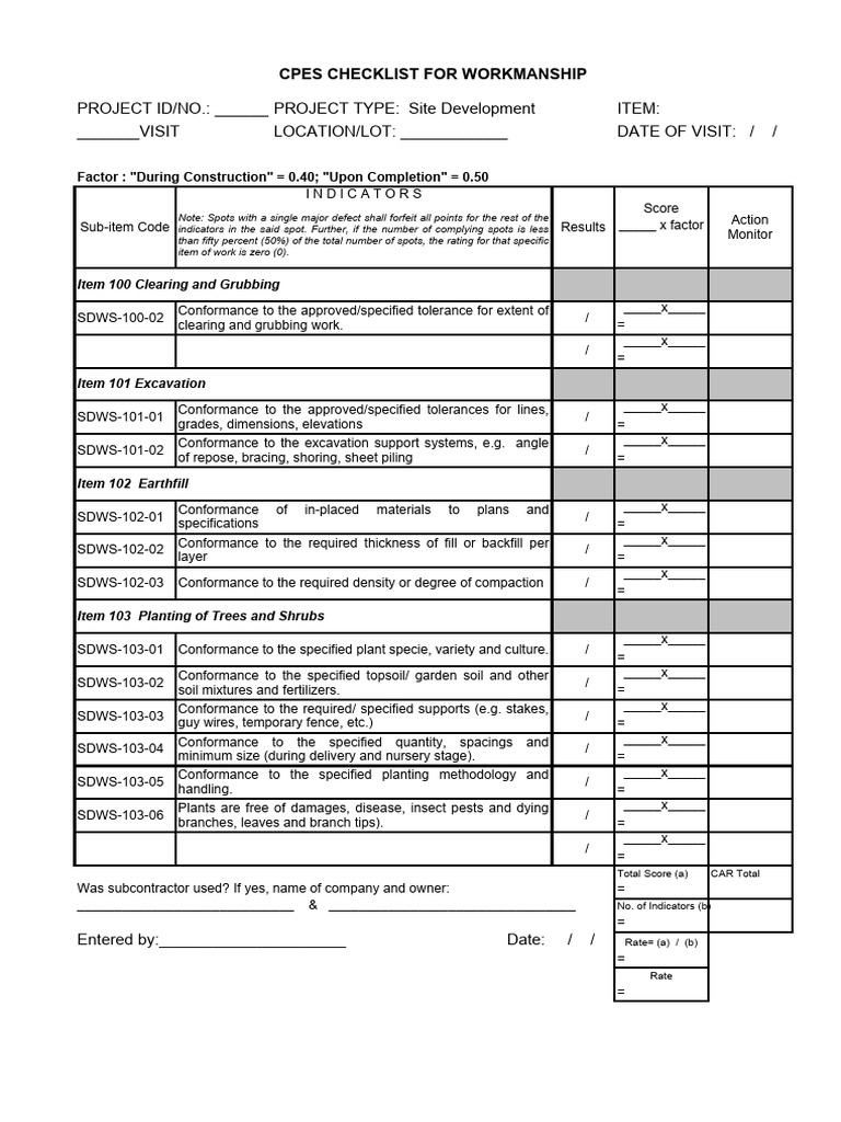 022 Annex 2J Checklist Site Development | PDF | Tile | Concrete