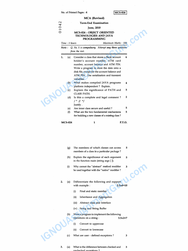 MCS 024 June2010 June2023 | PDF | Class (Computer Programming) | Method (Computer Programming)