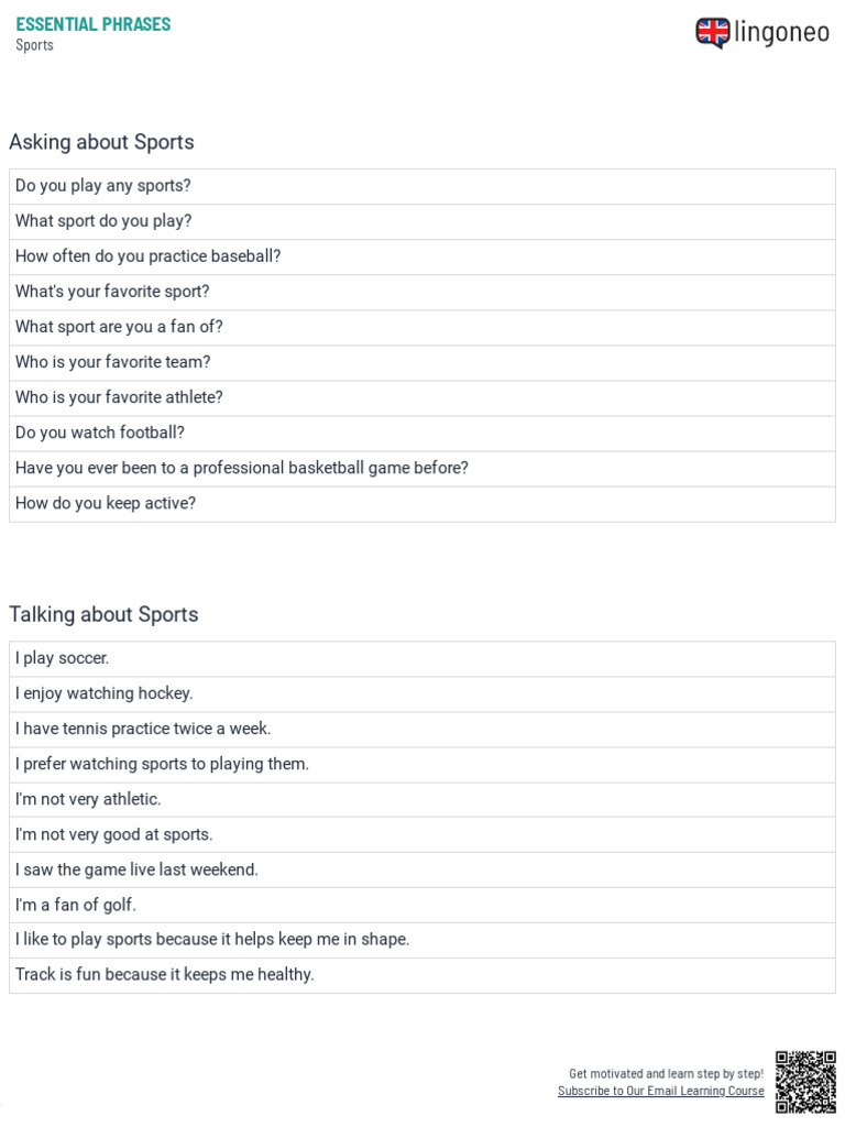 Sports - Phrases List | PDF