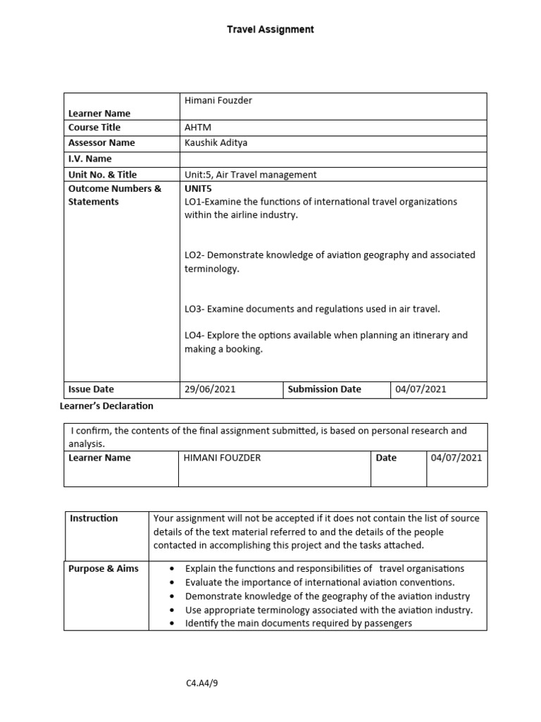 Himani Travel Assignment | PDF | Florida | British Columbia