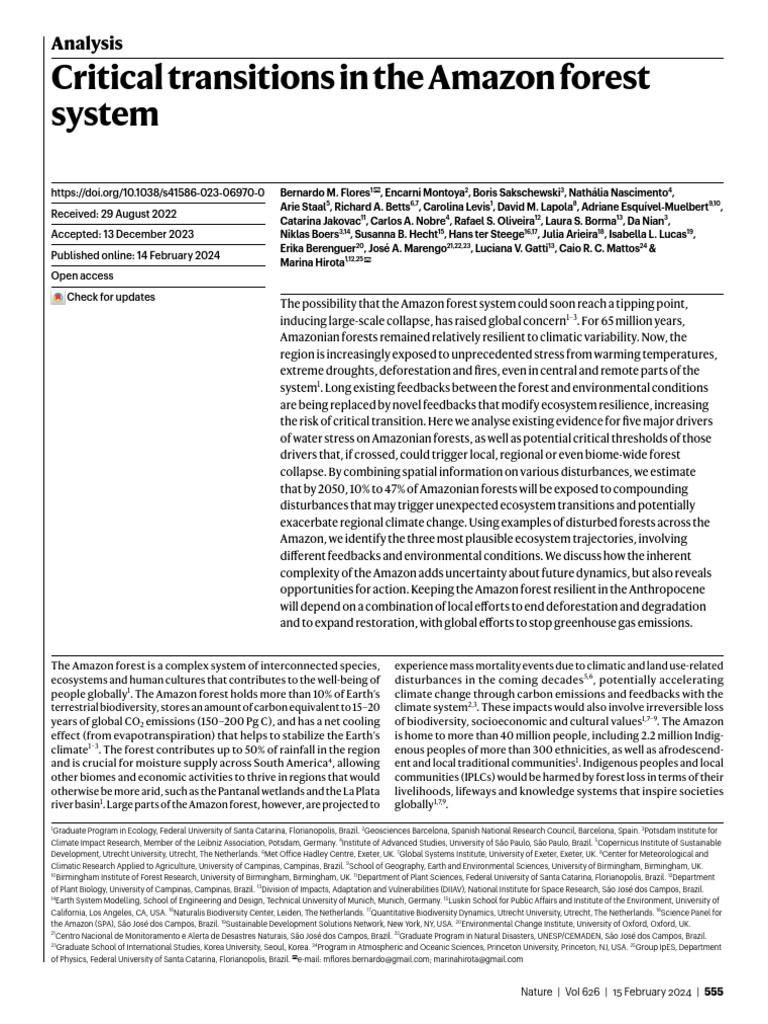 Critical Transitions in The Amazon Forest System: Analysis | PDF ...