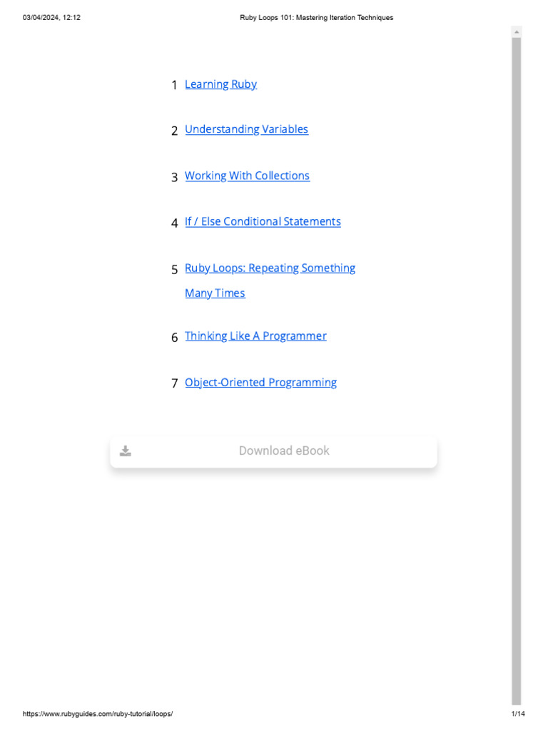 Ruby Loops 101 - Mastering Iteration Techniques | PDF | Control Flow | Ruby (Programming Language)