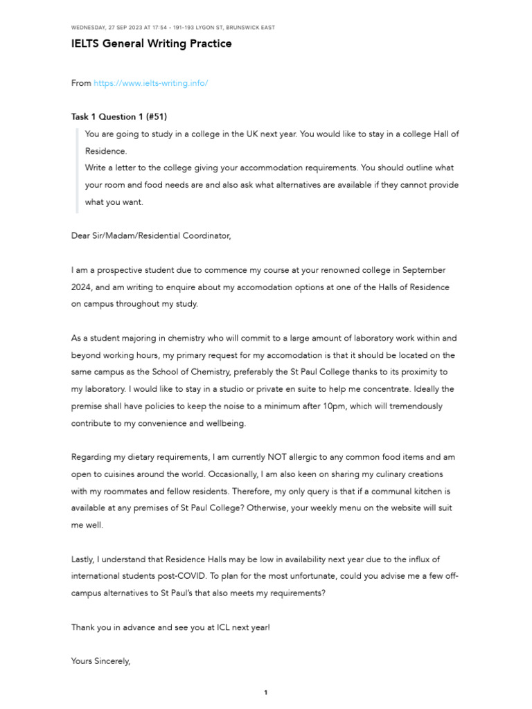 Ielts Writing Practice 270923 Pdf English Language Dormitory