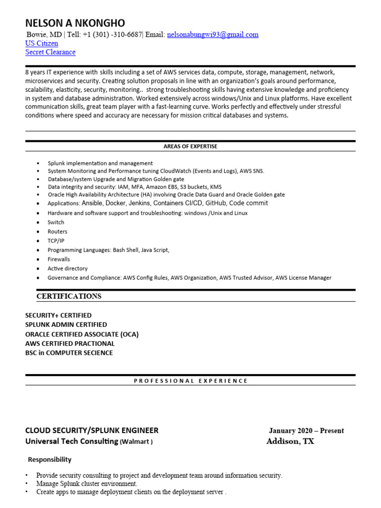 Resume Sample For US STAFFING | PDF | Cloud Computing | Amazon Web Services