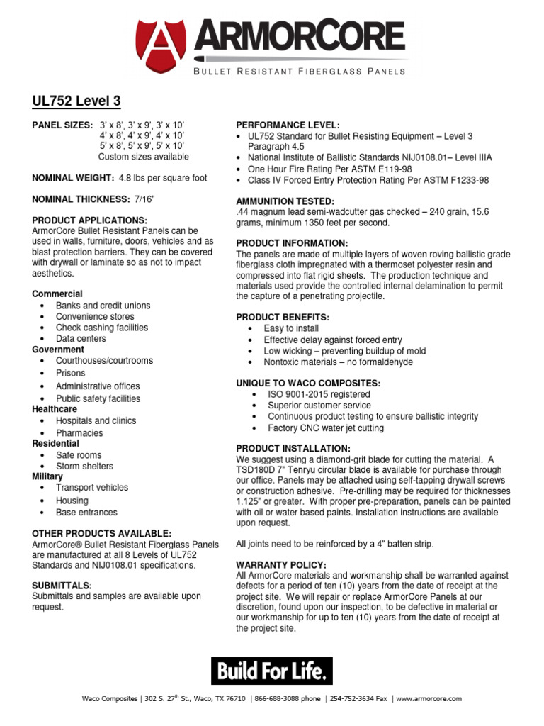 ArmorCore Information Sheet Level 3 | PDF | Building Materials | Building Engineering