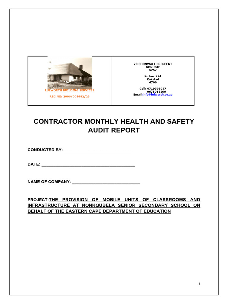 Monthly Health and Safety Audit Report | PDF | Occupational Safety And ...