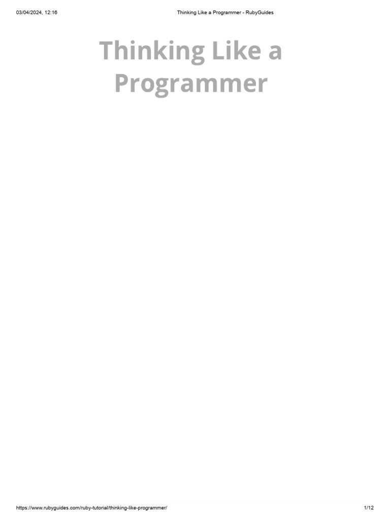 Thinking Like A Programmer Rubyguides Pdf String Computer Science Computer File 0872