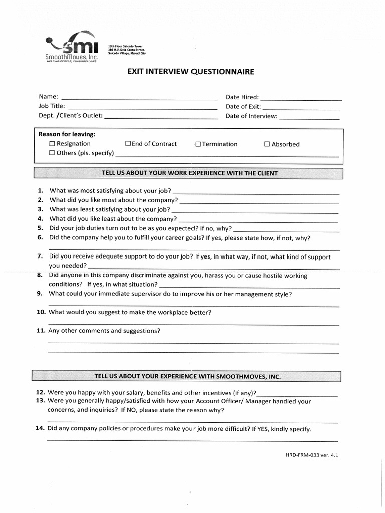 Exit Interview Questionnaire 2022 | PDF