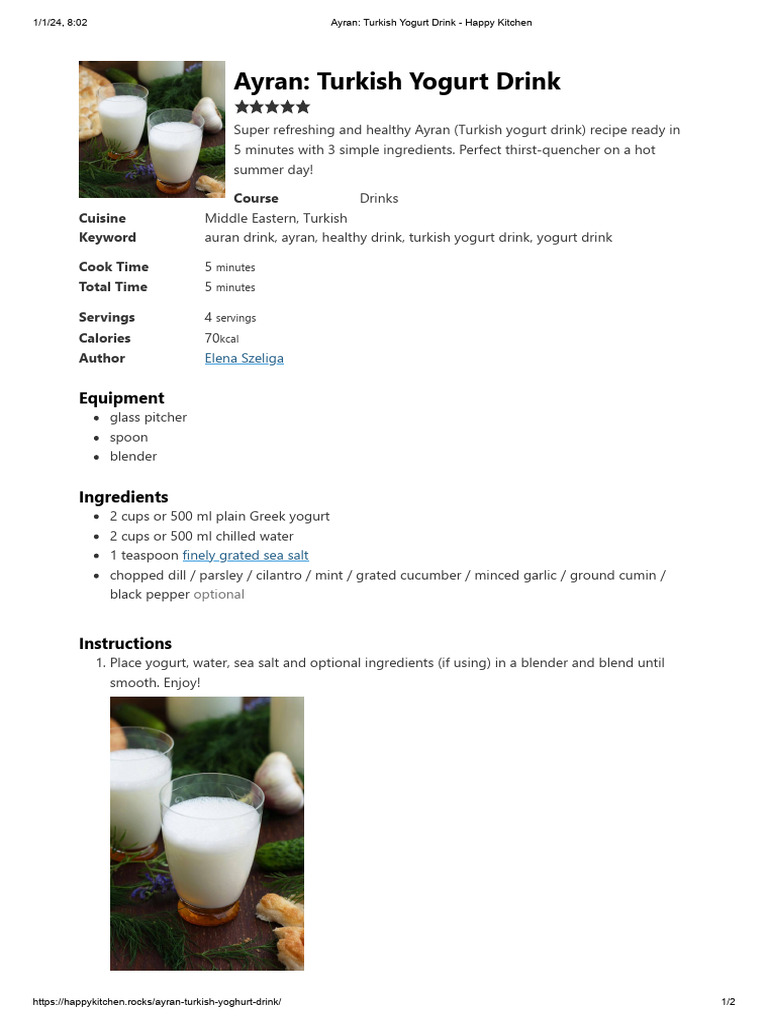 Refreshing Ayran Recipe: Turkish Yogurt Drink | PDF | Yogurt | Turkish ...