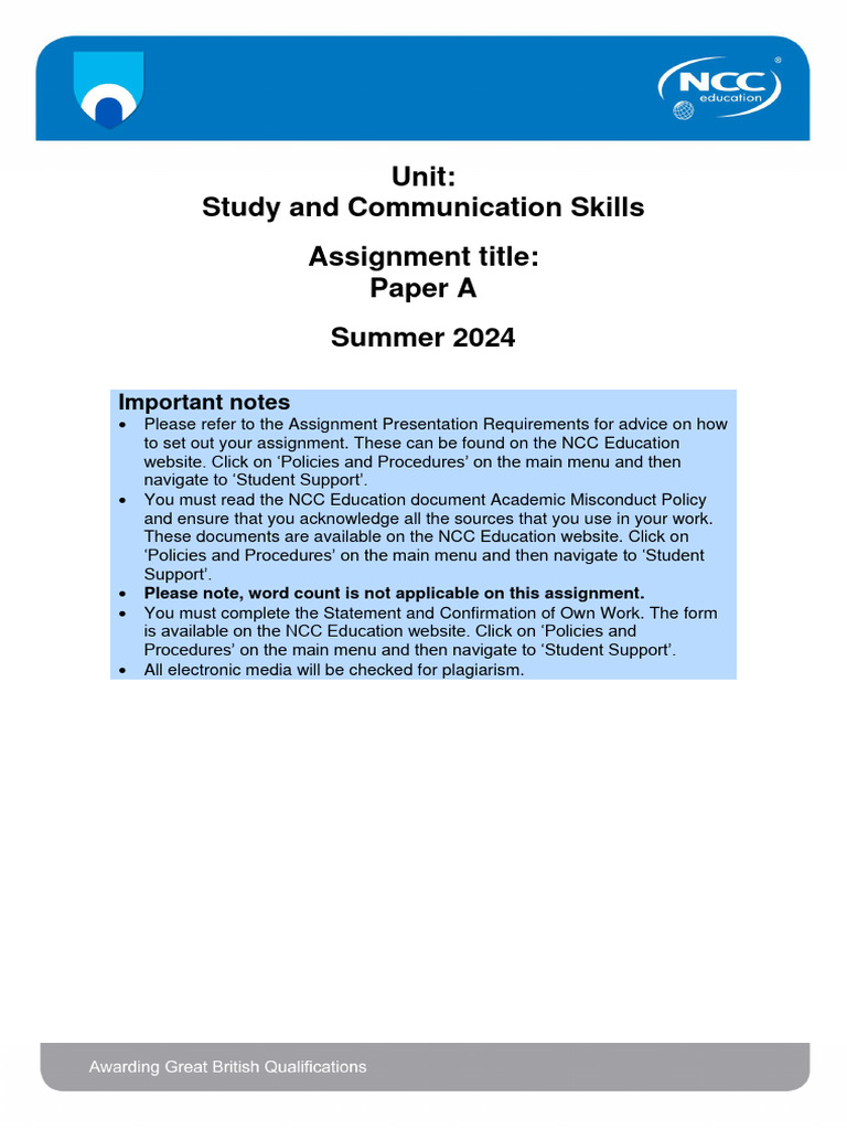 SCS Paper A Assignment Summer 2024 (15086) | PDF | Learning | Study Skills
