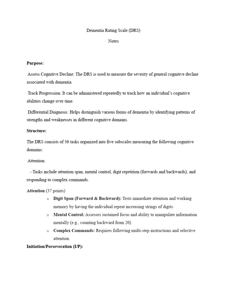 Dementia Rating Scale Notes | Download Free PDF | Dementia | Memory