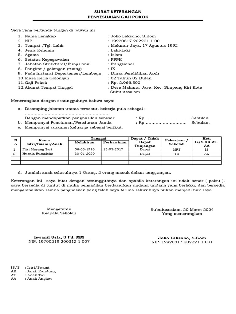 Contoh KP4 PPPK 2023 | PDF