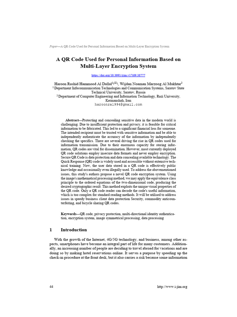 Encrypted QR Code for Personal Data Security | PDF | Qr Code | Cryptography