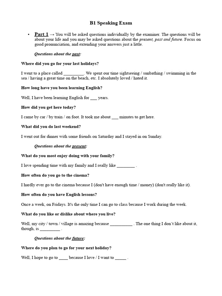 B1 Speaking Tips | PDF | Noun | Preposition And Postposition