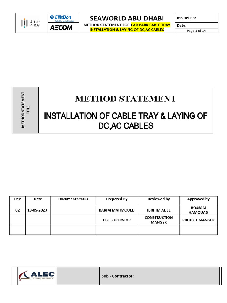MOS-Car Park Cable Tray Installation & Laying of DC, AC Cables-Seaworld Rejected | Download Free ...
