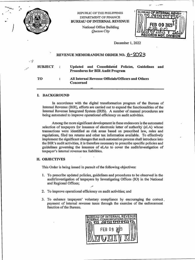 RMO No. 6-2023 | PDF | Internal Revenue Service | Taxes