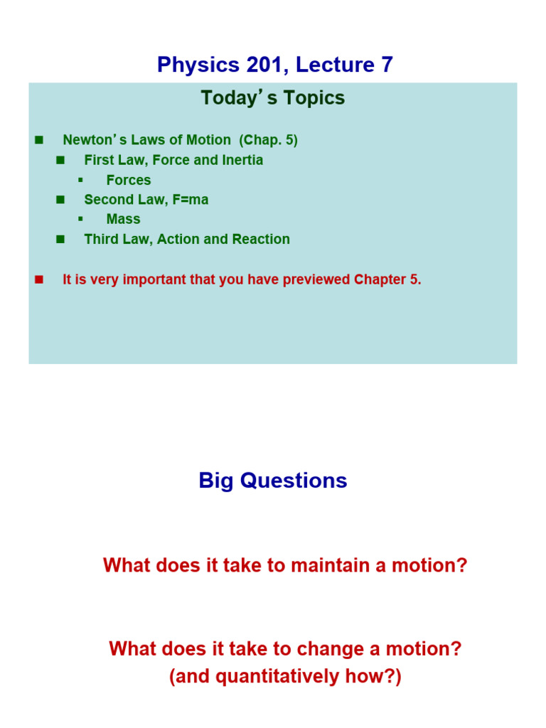 Phy201 Lect7 | PDF | Force | Friction