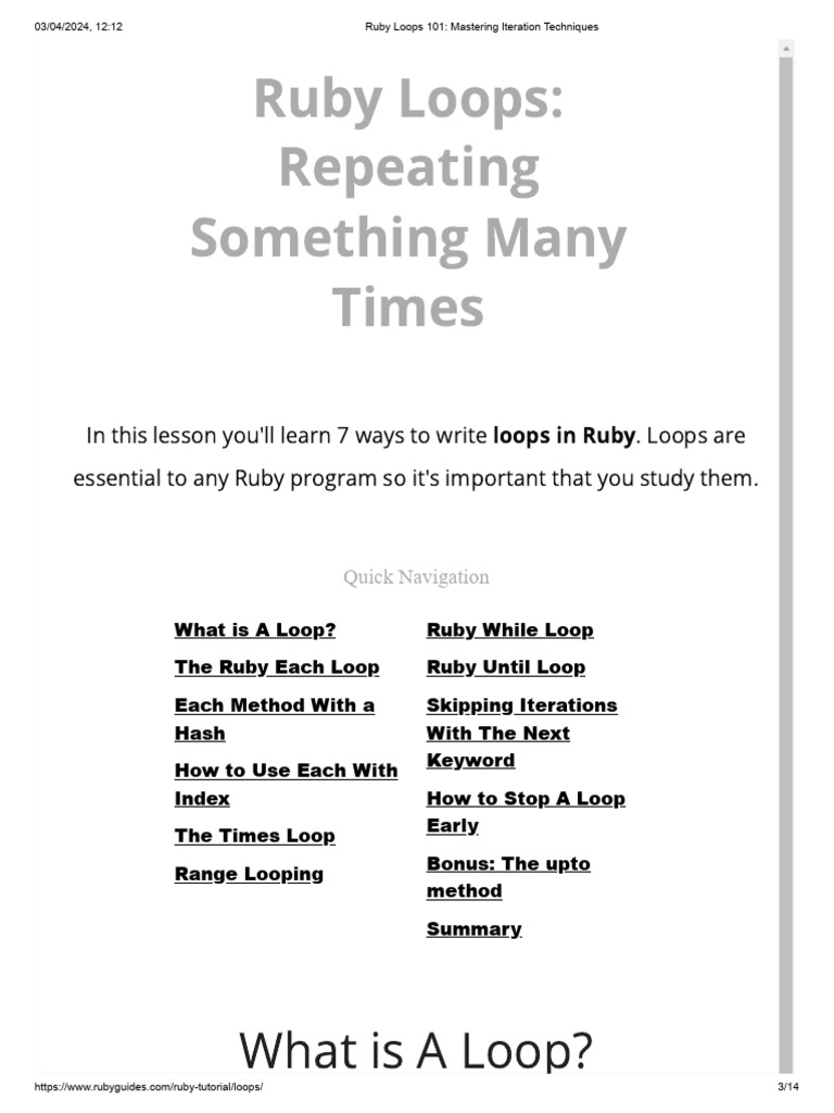Ruby Loops Mastering Iteration Techniques | PDF | Control Flow | Ruby (Programming Language)