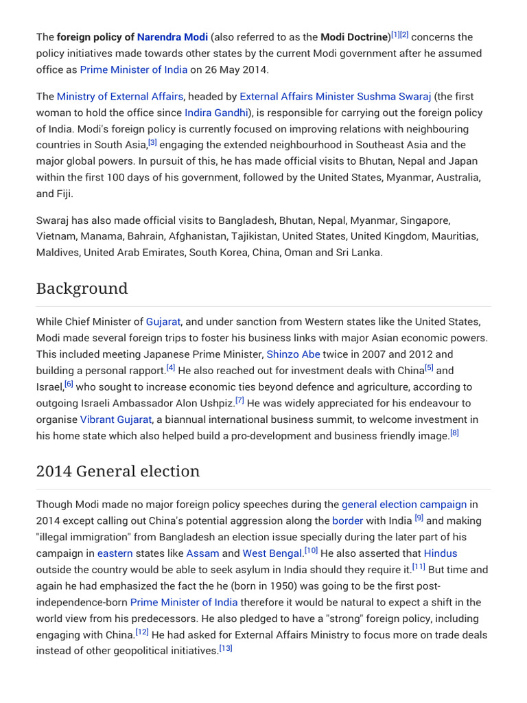 Foreign Policy of Narendra Modi - Wikipedia, The Free Encyclopedia | PDF | Government ...