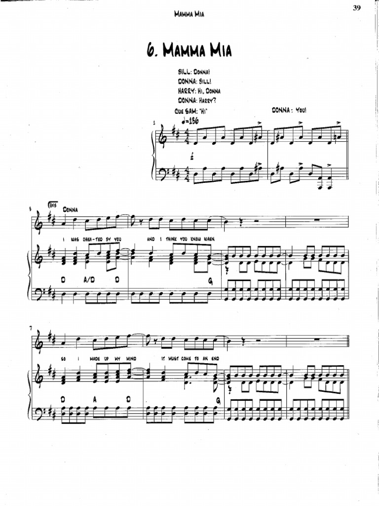 Mamma Mia Piano Vocal Score PDF Free 43 54 | PDF