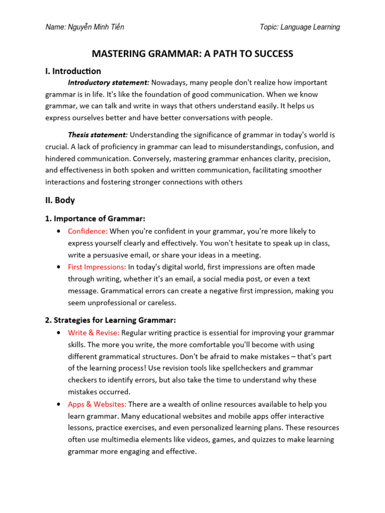 Mastering Grammar A Path to Success | PDF | Communication | Learning