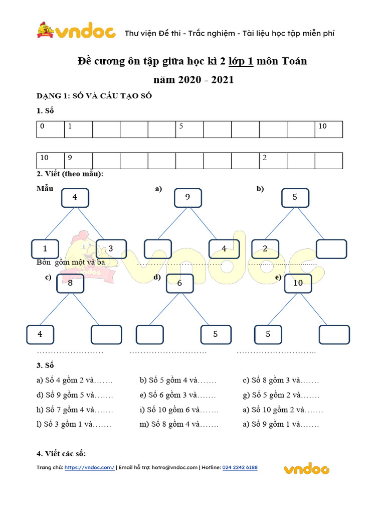 De Cuong On Tap Giua Hoc Ki 2 Lop 1 Mon Toan | PDF