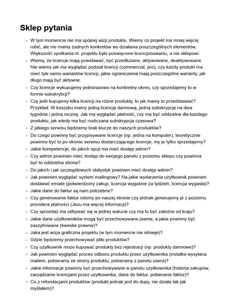 Sklep Pytania | PDF