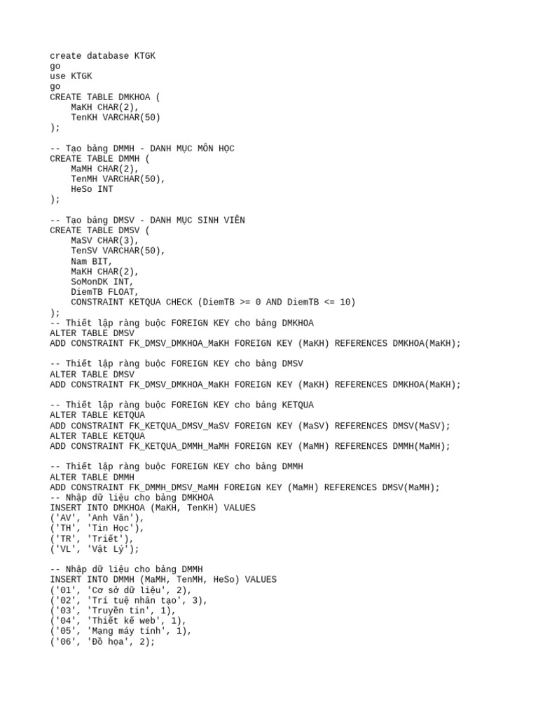 Create Database KTGK | PDF