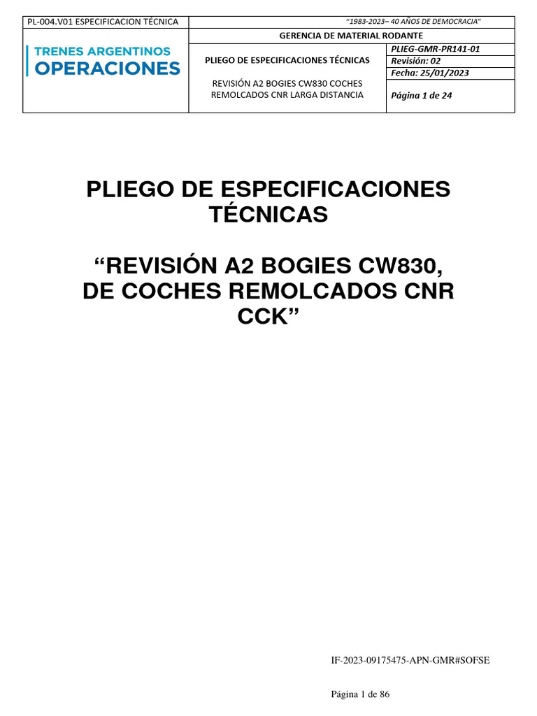 Pliego de Especificaciones Técnicas. | PDF | Material rodante | Tornillo Pliego de Especificaciones Técnicas. | PDF | Material rodante | Tornillo