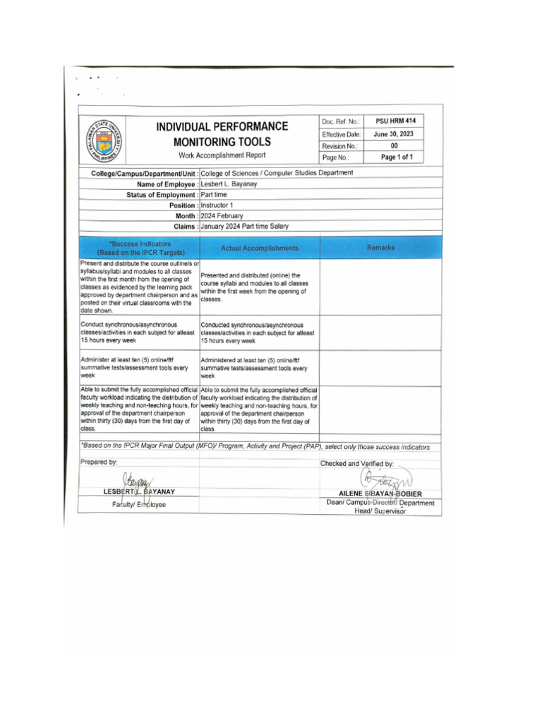 Individual Performance and Monitoring | PDF