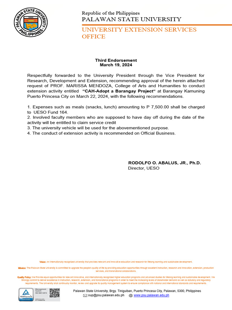 CAH Adopt A Brgy. Project Endorsement | PDF