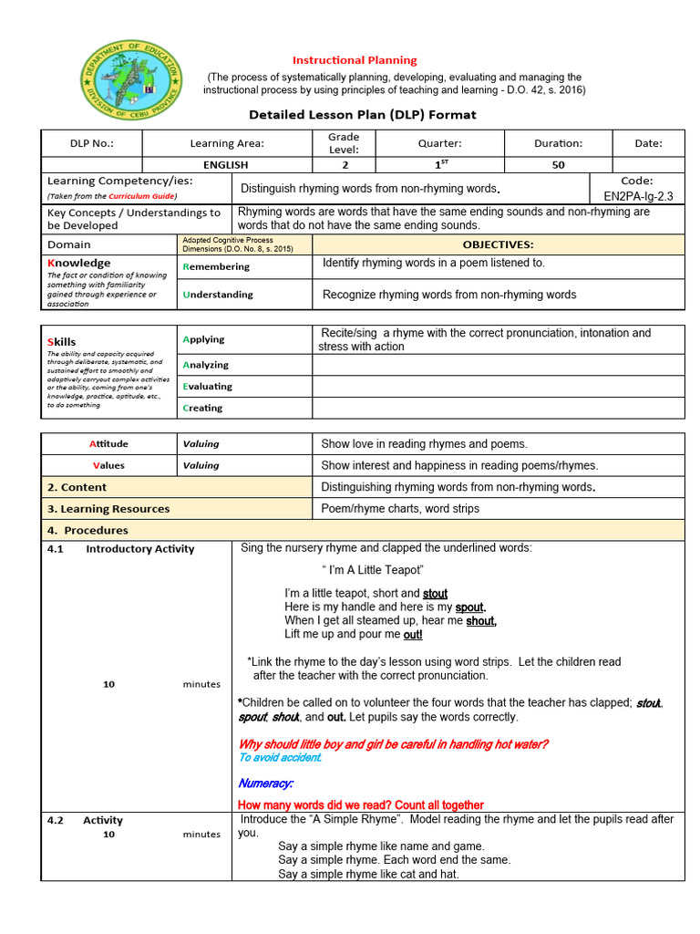 DLP Rhyming Words 2 | PDF | Learning | Knowledge