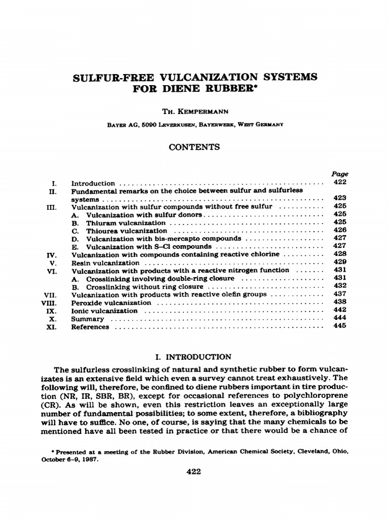 Sulfur-Free Vulcanization Systems For Diene Rubber | PDF
