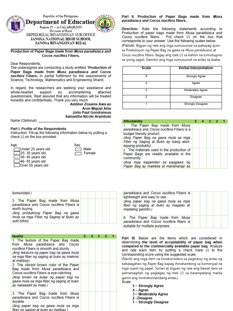 Questionnaire | PDF | Paper | Printing Materials