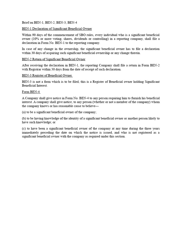 Overview of BEN Forms for SBO Compliance | PDF | Business | Finance ...