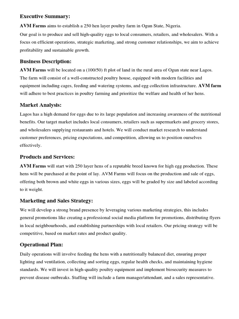 AVM Farms Business Plan | PDF | Poultry Farming | Retail