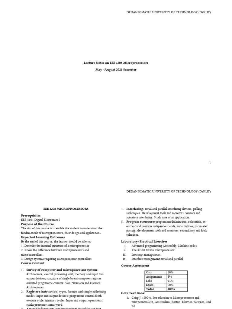 Lecture Notes For Class | PDF | Central Processing Unit | Microcontroller Lecture Notes For Class | PDF | Central Processing Unit | Microcontroller