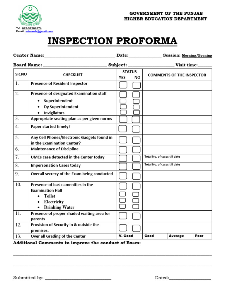 Inspection Proforma | PDF